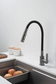 Gamma Flex 4000, stojánková dřezová baterie s flexibilním ramenem, 2-funkční výtok, černá-grafitová, GMA-BFX-4000GM