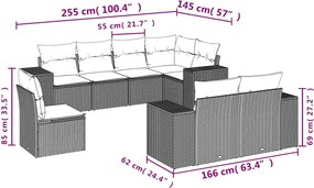 8dílná zahradní sedací souprava s polštáři hnědá polyratan 3222843