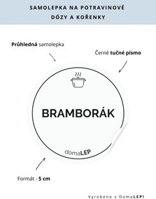Samolepka na kořenky BRAMBORÁK průhledná 5 cm tučné písmo