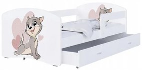 Dětská postel LUKI se šuplíkem BÍLÁ 160x80 vzor KOČIČKA