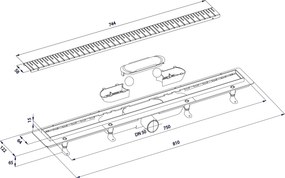 Polysan sprchový kanálek s nerezovým roštem 81 x 12,2 x 6,5 cm nerez 73731