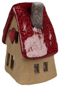 Keramický domeček na svíčku s červenou střechou a srdcem Sevrin II – 12x9x16 cm