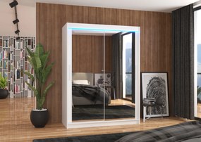 ADRK Furniture Posuvná skříň se zrcadlem a LED osvětlením PERMO 150 SW-PER-W-150+L-V172