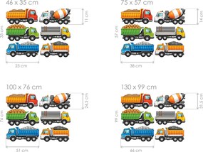 Náklaďáčky samolepky na zeď arch 75 x 57 cm