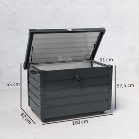 Zahradní box Outsunny, úložný box na kolečkách, úložný box se zámkem, rukojeť, zahradní truhla na balkon, terasu 100 x 62 x 65 cm, tmavě šedý