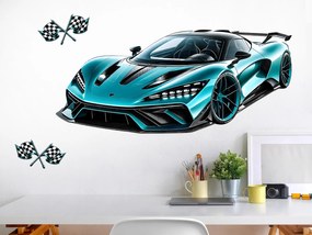 Tyrkysový sporťák textilní přelepitelná samolepka na zeď arch 47 x 21 cm
