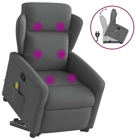 Zvedací masážní polohovací křeslo tmavě šedé textil 3303145