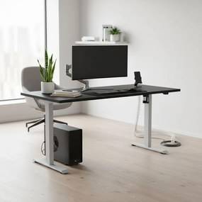 Výškově nastavitelný stůl OfficeTech A, 160 x 80 cm, šedá podnož, černá
