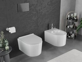 Mexen Sofia, závěsná WC mísa 490x360x355 mm, Rimless Tornádo + WC sedátko z duroplastu, bílá lesklá, 30540500T