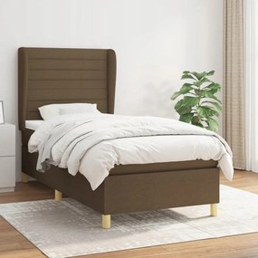 Box Spring Postel S Matrací Textil Tmavě Hnědá vodorovné pruhy 100 x 200