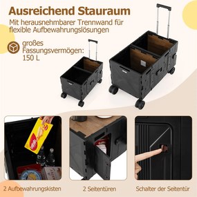 Costway Skládací ruční vozík s deskou a 2 boxy a nastavitelným