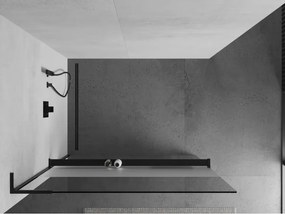 Mexen Kioto+ L, sprchová zástěna Walk-In s poličkou a věšákem 100 x 200 cm, 8mm čiré sklo-námraza, černý profil, 800-100-123-70-30