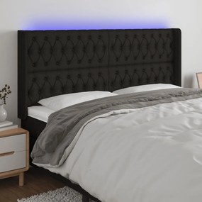 Čelo postele s LED černé 203 x 16 x 118/128 cm textil 3124408