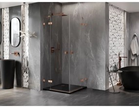 Mexen Lunar Duo, výklopný sprchový kout 105 x 105 cm, 8mm čiré sklo, profil měděná matná, 834-105L-105P-65-00