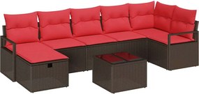 Set pohovek s polštářem s úložištěm Hnědá a červená polyratan 3359213