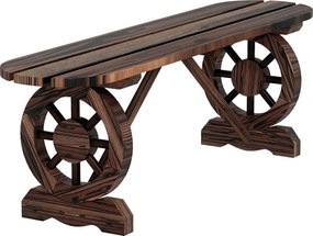 Outsunny Dvousedací Zahradní Lavice Dřevěná Lavice se 2 Dekorativními Koly Rustikální Styl Nosnost 200 kg pro Patio Terasu 120x29x39 cm Spálená | Aoso