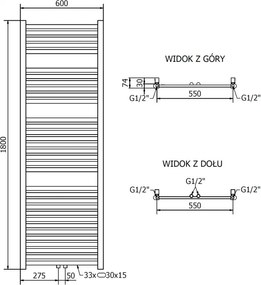 Mexen Hades, elektrické topné těleso 1800 x 600 mm, 900 W, zlatá lesklá, W104-1800-600-2900-50
