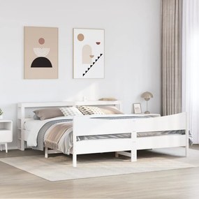 Rám postele s čelem bílý 200 x 200 cm masivní borové dřevo 3306292