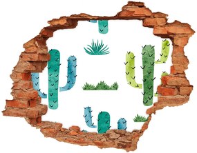 Wallmuralia Nálepka 3D díra na zeď beton Kaktusy 90x70 cm