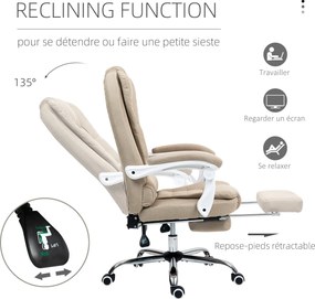 Ergonomická kancelářská židle Vinsetto, kancelářská židle s podnožkou, sklopným opěradlem, polstrovanými pod armresty a béžovou látkou připomínající …