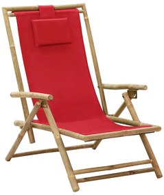 Skládací polohovací křeslo, červené, bambusové a látkové 313026