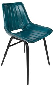 Tyrkysová kožená jídelní židle kovové nohy Brunie - 46*52*79 cm