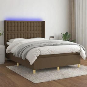 Box Spring Postel S Matrací A Led Textil Tmavě Hnědá tlačítka 140 x 200 c