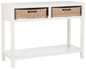 Bílý konzolový stolek s dvěma košíky - 110*45*82cm