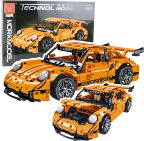 LEAN Toys Stavebnicové kostky – Auto GT Racing, oranžové, měřítko 1:14, 1268 dílů