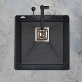 Sink Quality Argon 50, kuchyňský granitový dřez 420x420x225 mm + chromový sifon, černá skvrnitá-Brocade, SKQ-ARG.B.1KBO.50.X