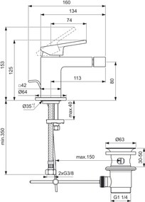 Ideal Standard Extra - Bidetová baterie s odtokovou garniturou, magnetově šedá BD511A5