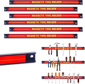 Costway Sada 6 magnetických nástěnných držáků na nářadí, červený