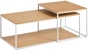 OnaDnes -20% Set dvou dubových konferenčních stolků Kave Home Yoana 100x50/ 50x55 cm s bílou podnoží