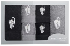 Sada bavlněných ručníků s výšivkou Černo - Stříbrná MAVIS