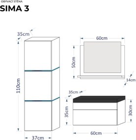 Ral Koupelnová stěna + umyvadlo SIMA 3 - Bílý lesk
