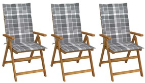 Skládací zahradní židle s poduškami 3 ks masivní akáciové dřevo,  3064103