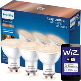 3x Led žárovka GU10 4,7W 50W 400lm 2700-6500K Smart WiFi Philips WiZ