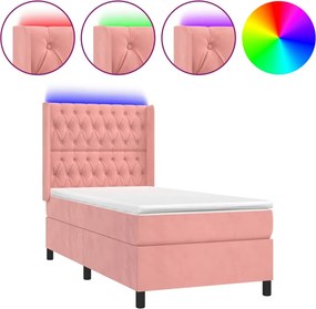 Box spring postel s matrací a LED růžová 100x200 cm samet 3139732