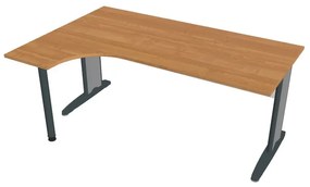 Stůl ergo oblouk pravý 180×120/80 cm - Hobis Cross CE 1800 P Dekor stolové desky: olše, Dekor lamino podnože: bílá, Barva nohou: černá