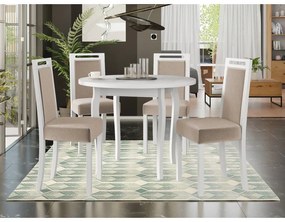 Jídelní stůl se 4 židlemi AL18, Barva dřeva: bílá, Potah: Zetta 297