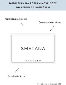 SMETANA - Samolepka s rámečkem na dózy do lednice, 6 x 4 cm