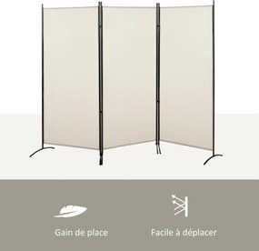 HOMCOM 3-panelový paravan 253x50x182 cm skládací paravan s 6 kovovými nohami, ochranný paravan pro kancelář a ložnici, béžový