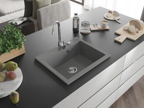 Mexen Elix, 1-komorový granitový dřez 600 x 500 mm, šedý, chromový sifon - 6525601005-71