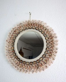 Zrcadlo kulaté TIMOR, růžové, pravé mušle, ruční práce, 46 cm
