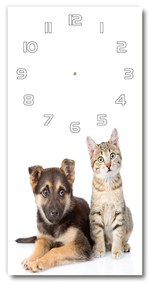 Wallmuralia Moderní hodiny nástěnné Pes a kočka 30x60 cm