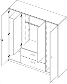 Sconto Šatní skříň GABRIELLE dub stirling/alpská bílá, 4 dveře, 2 zásuvky