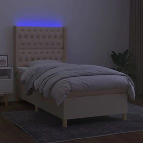 Box spring postel s matrací a LED krémová 90x190 cm textil 3139082