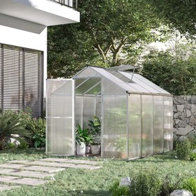 Zahradní skleník Outsunny z hliníku a polykarbonátu 4,6 m² rozměr 2,42D x 1,9Š x 1,95V m s dveřmi na zámek a oknem