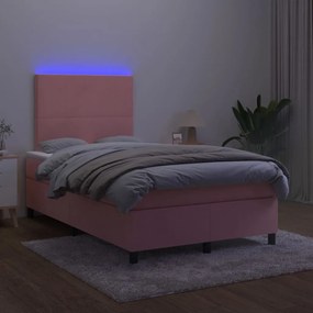 Box spring postel s matrací a LED růžová 120x200 cm samet 3135998