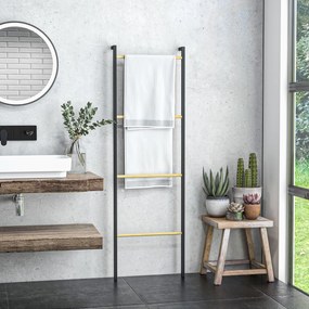 HOMCOM Žebřík na ručníky 49 x 167,5 cm Držák na ručníky se 4 tyčemi šetřící místo na ručníky oblečení deky noviny z oceli Černá
